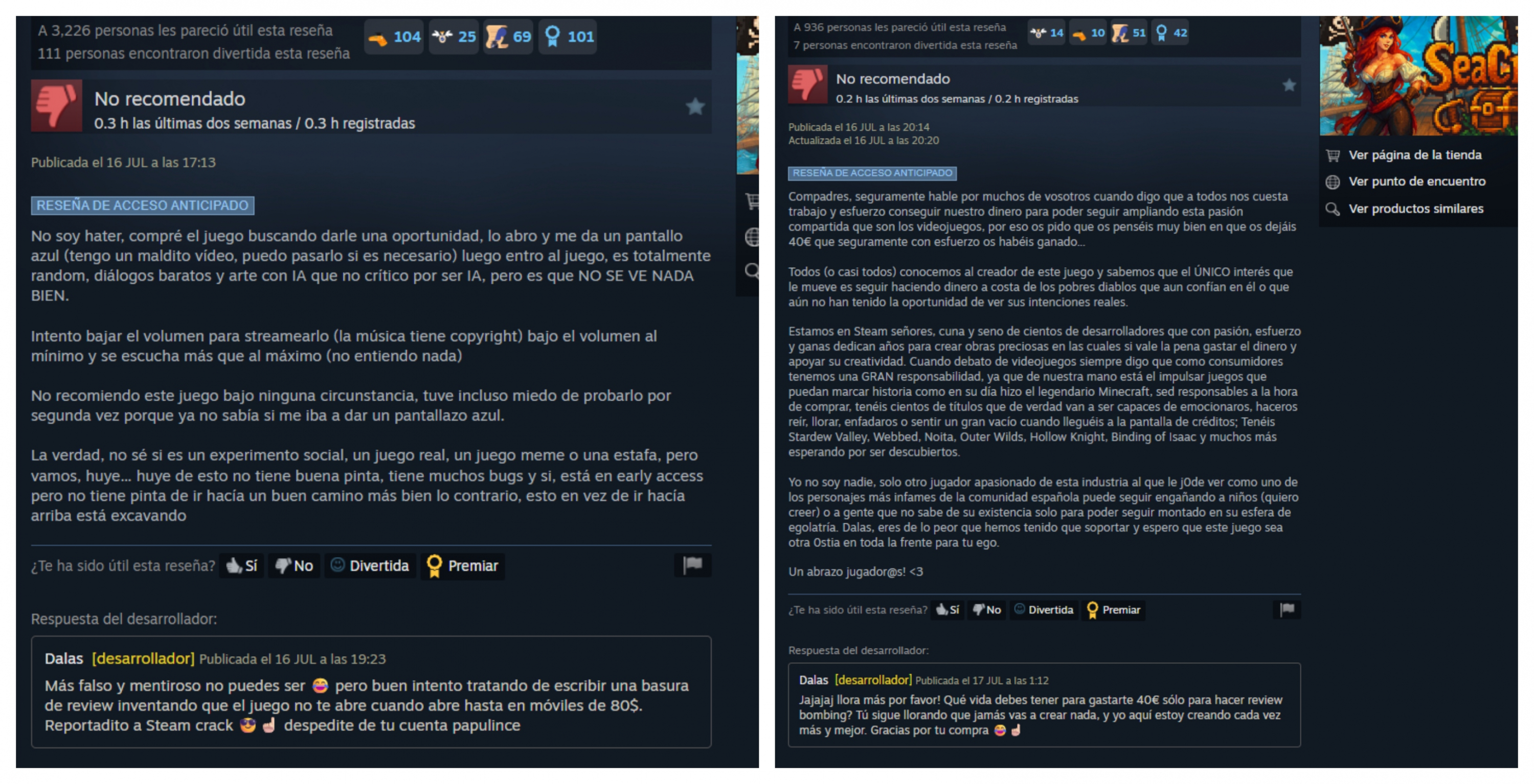 Dalas enloquece y denuncia en Steam a los usuarios que critican su nuevo juego